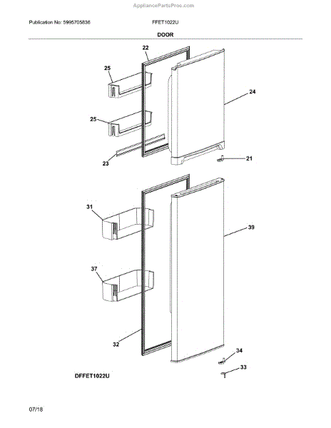 Parts for Frigidaire FFET1022UV: Doors Parts - AppliancePartsPros.com