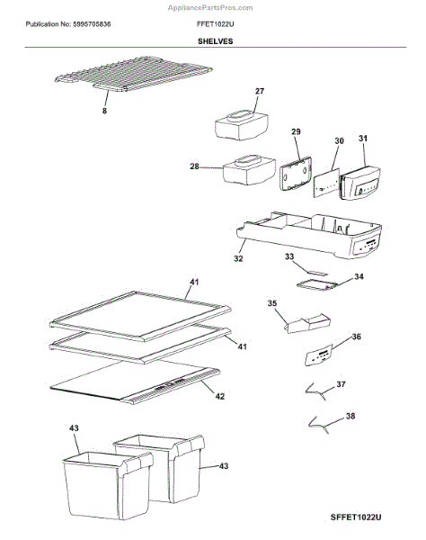 Parts for Frigidaire FFET1022UV: Shelves Parts - AppliancePartsPros.com