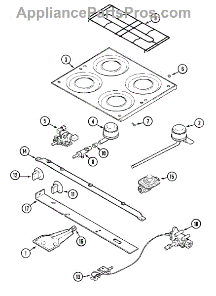 Parts for Magic Chef 16RW-4Z: Top & Burner Assembly Parts ...