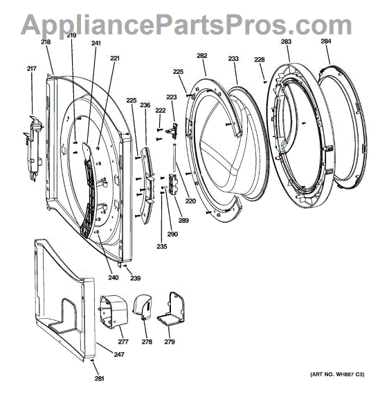Parts for GE GFWN1000L1WW: Front Panel & Door Parts ...