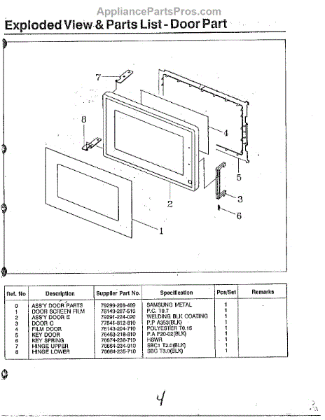 Parts for Samsung MW5510T/XAA: Exploded View-Door Part Parts ...