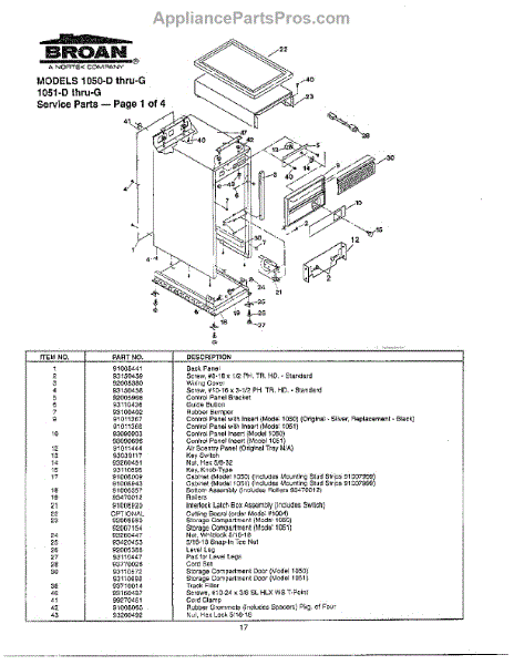 Parts for Broan 1051-D THRU G: Trash Compactor-Pg 1 Parts ...
