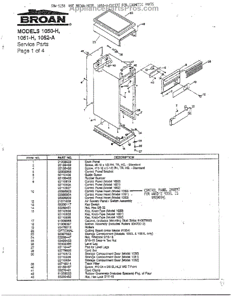 Parts for Broan 1052A: Trash Compactor Parts - AppliancePartsPros.com