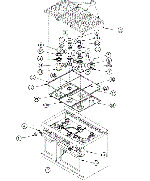 Parts for Dacor ER48DSCHNG: Burners Assembly Parts - AppliancePartsPros.com