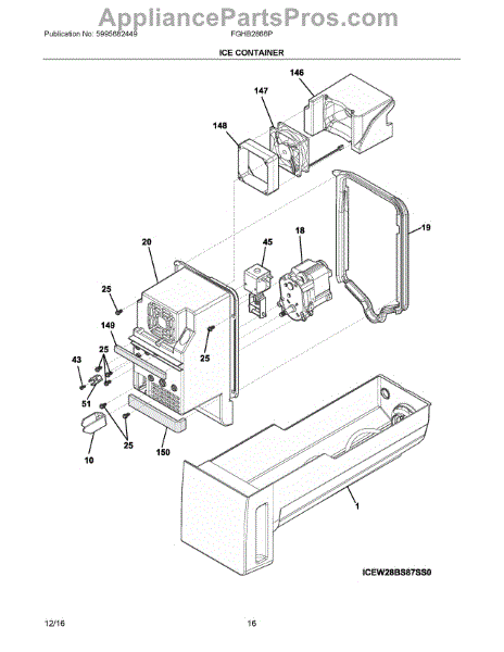 Parts for Frigidaire FGHB2866PFNA: Ice Container Parts ...