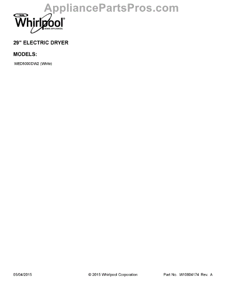 Parts for Whirlpool WED5000DW2: Cover Sheet Parts - AppliancePartsPros.com
