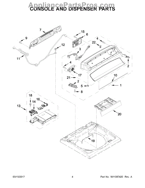 Parts for Whirlpool WTW8000DW3: Console and Dispenser Parts ...