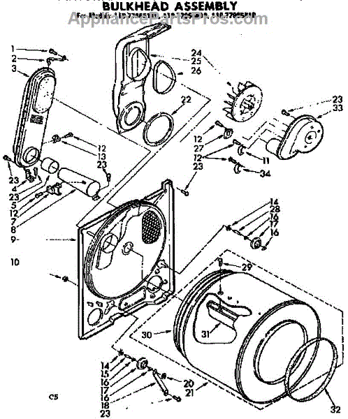 Parts for Sears 11077965110: Bulkhead Assembly Parts ...