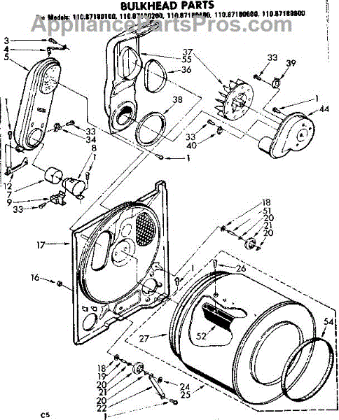 Parts for Sears 11087180400: Bulkhead Parts - AppliancePartsPros.com