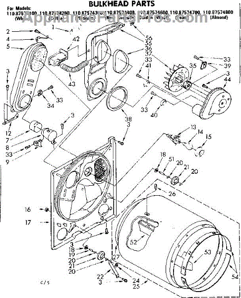 Parts for Sears 11087574700: Bulkhead Parts - AppliancePartsPros.com