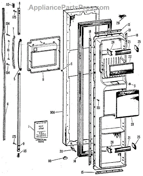 Parts for Kenmore 363.8500511 (3638500511, 363 8500511): Freezer Door ...