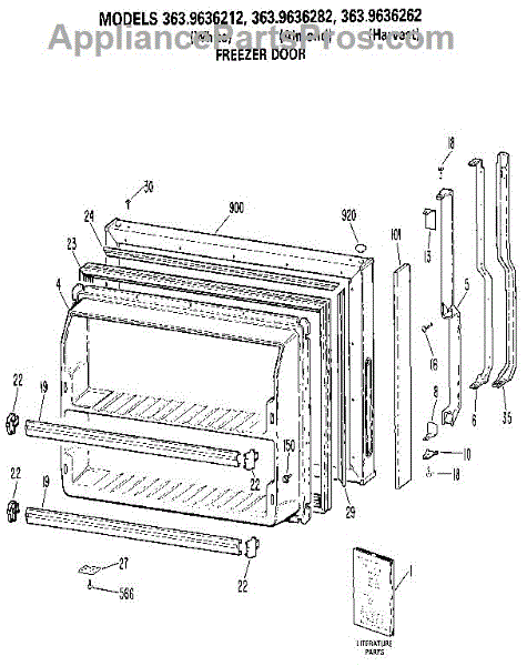 Parts for Kenmore 363.9636212 (3639636212, 363 9636212): Freezer Door ...