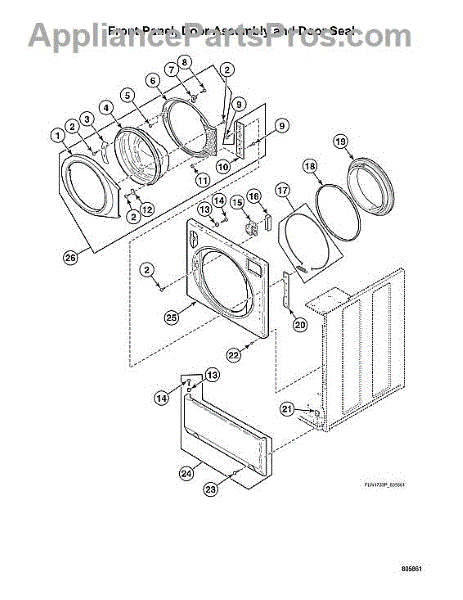 Parts for Speed Queen AFNE9BSP113TN01: Front Panel / Door Assy / Door ...
