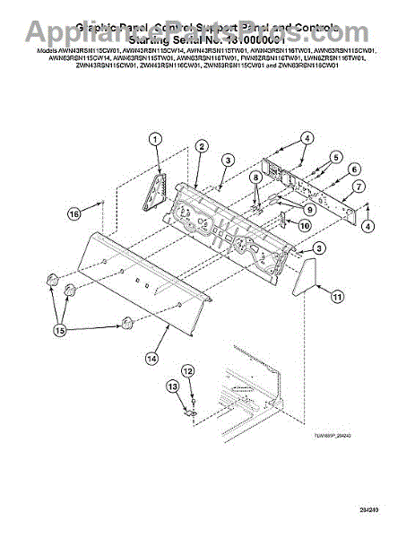 Parts for Speed Queen AWN63RSN116TW01: Graphic Panel / Control Support ...