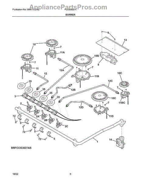Parts for Frigidaire FCCG3627AB: BURNER|BRFCCG3627AS.SVG Parts ...