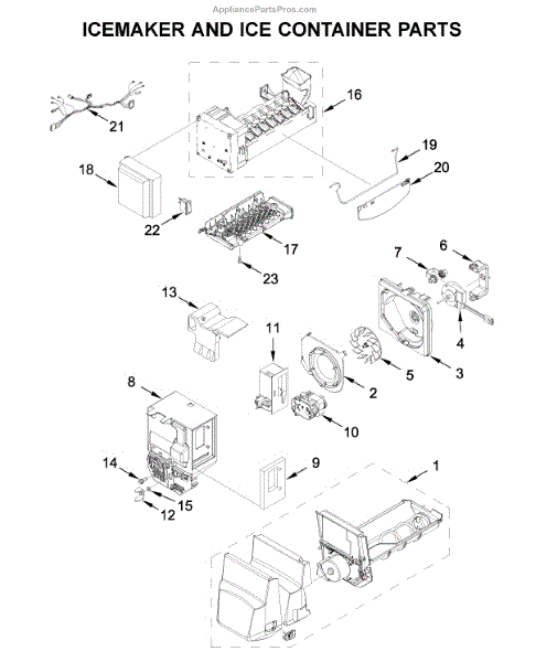 Parts for Maytag MFI2269FRZ04: Icemaker and Ice Container Parts ...