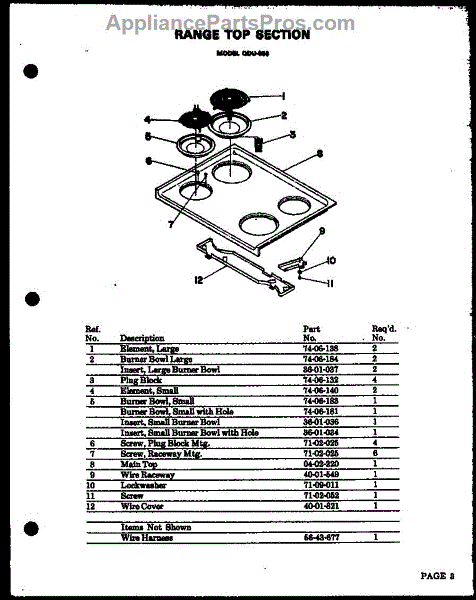 Parts for Modern Maid QDU-838A: Range Top Section (qdu-858) Parts ...