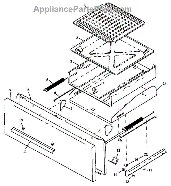 Parts for Caloric RLN340VW/P1142821NW: Broiler Drawer Assembly ...