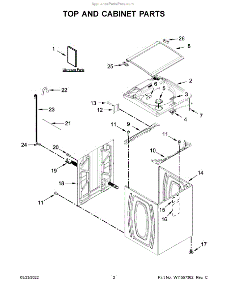 Parts for Whirlpool WTW5057LW0: Top and Cabinet Parts ...