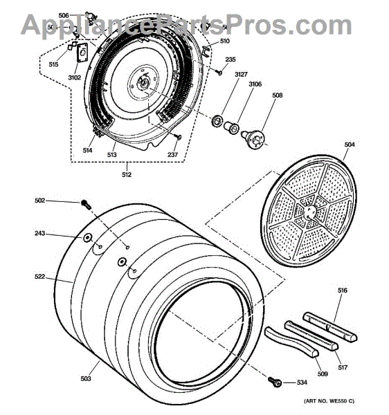 WE3M33 Drum Support Shaft And Bearing | Genuine Ge OEM In Stock