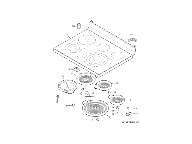 WB62X26628 Range Top Glass Assembly (Cooktop Surface), 1-Piece ...