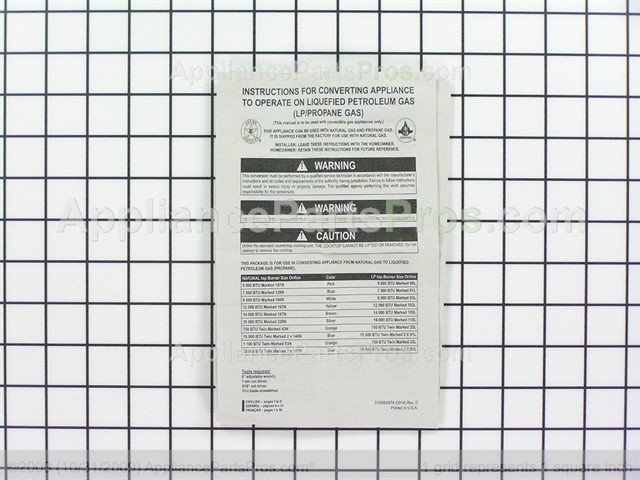 Frigidaire 808695309 Lp Conversion Kit - AppliancePartsPros.com