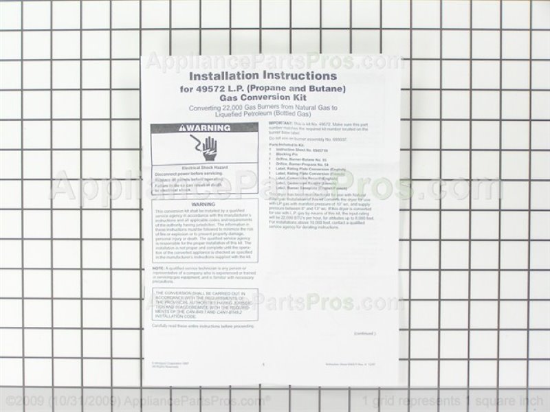 49572A Lp Conversion Kit | Genuine Whirlpool OEM In Stock